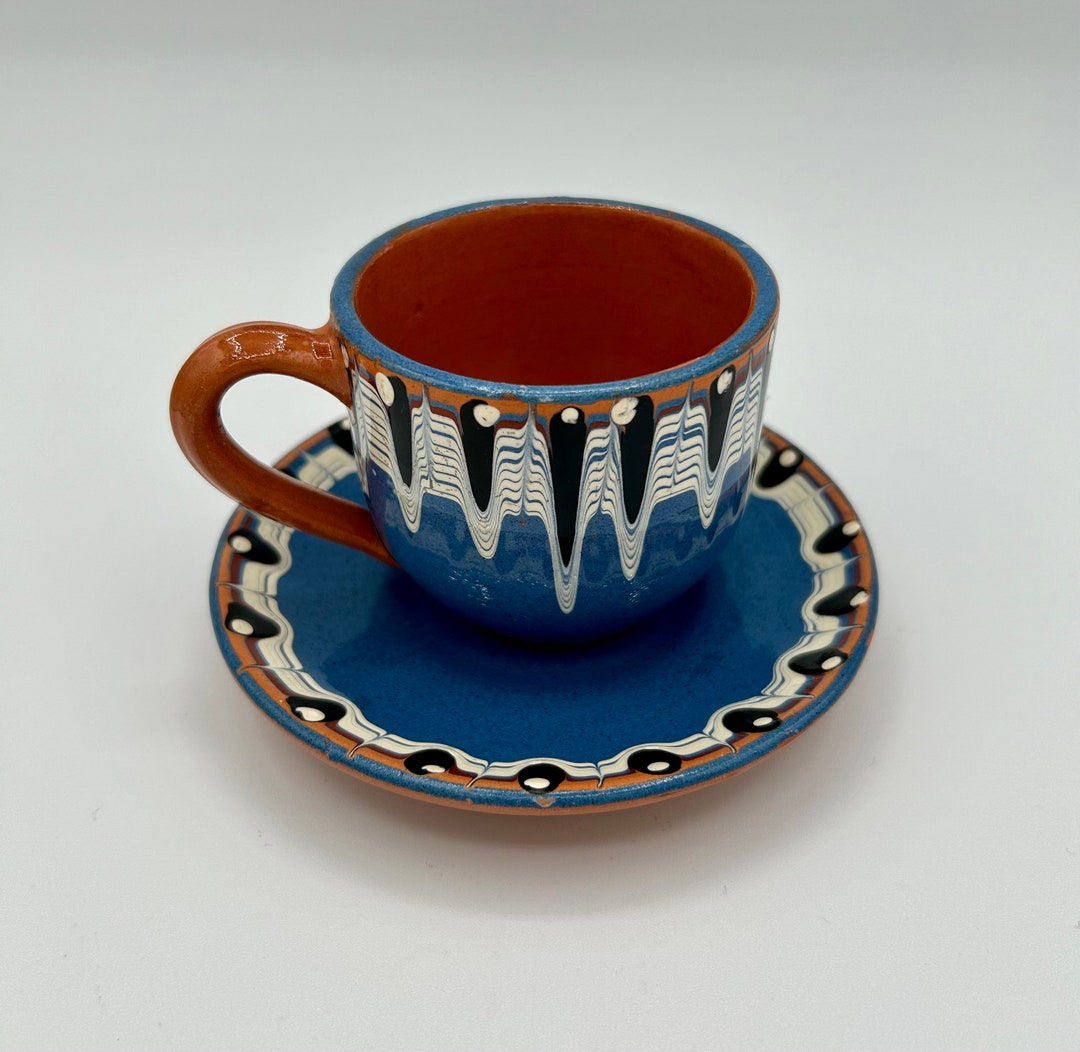 Troyan Bulgarian Redware Pottery Demitasse Feather Painted - Etsy