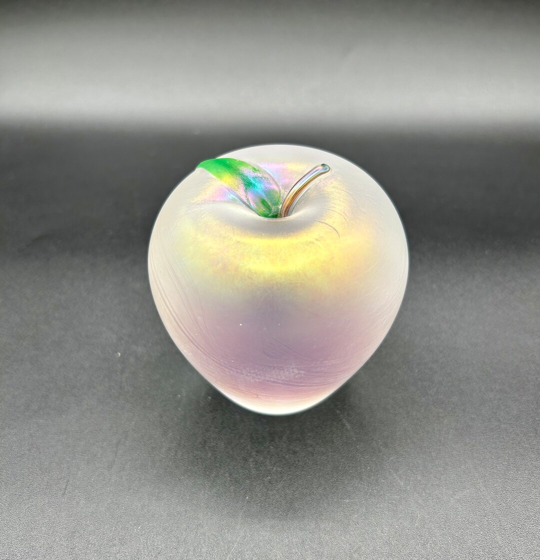 Art Glass Iridescent Apple Paperweight Signed Zellique - Etsy