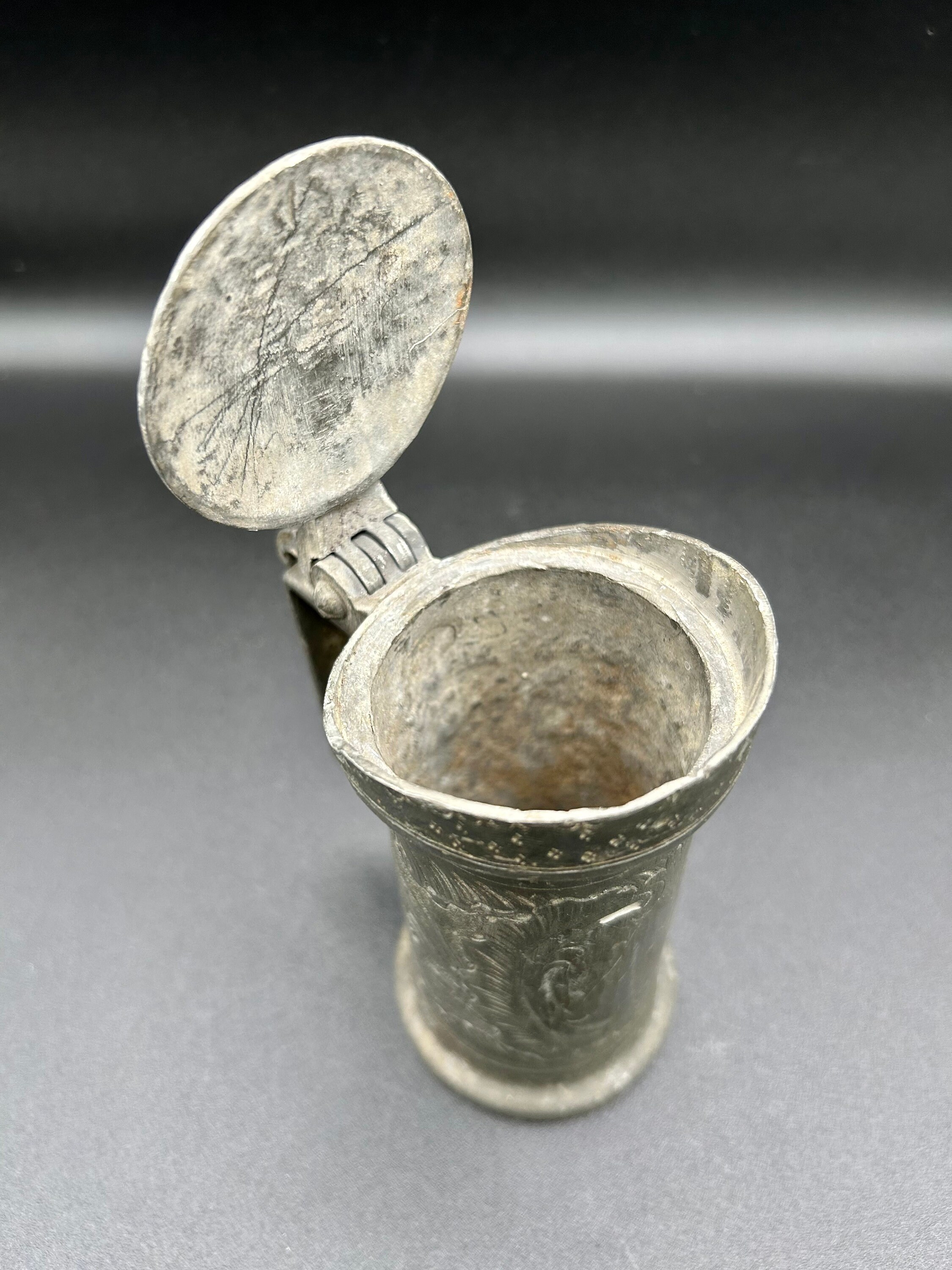 Primitive Etched Pewter Stein/pitcher With Hinged Lid - Etsy