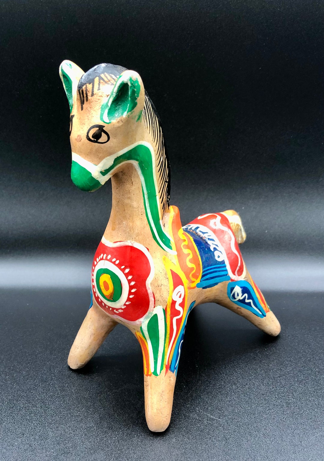 Vintage Mexican Folk Art Hand Painted Pottery Horse Coin Bank - Etsy