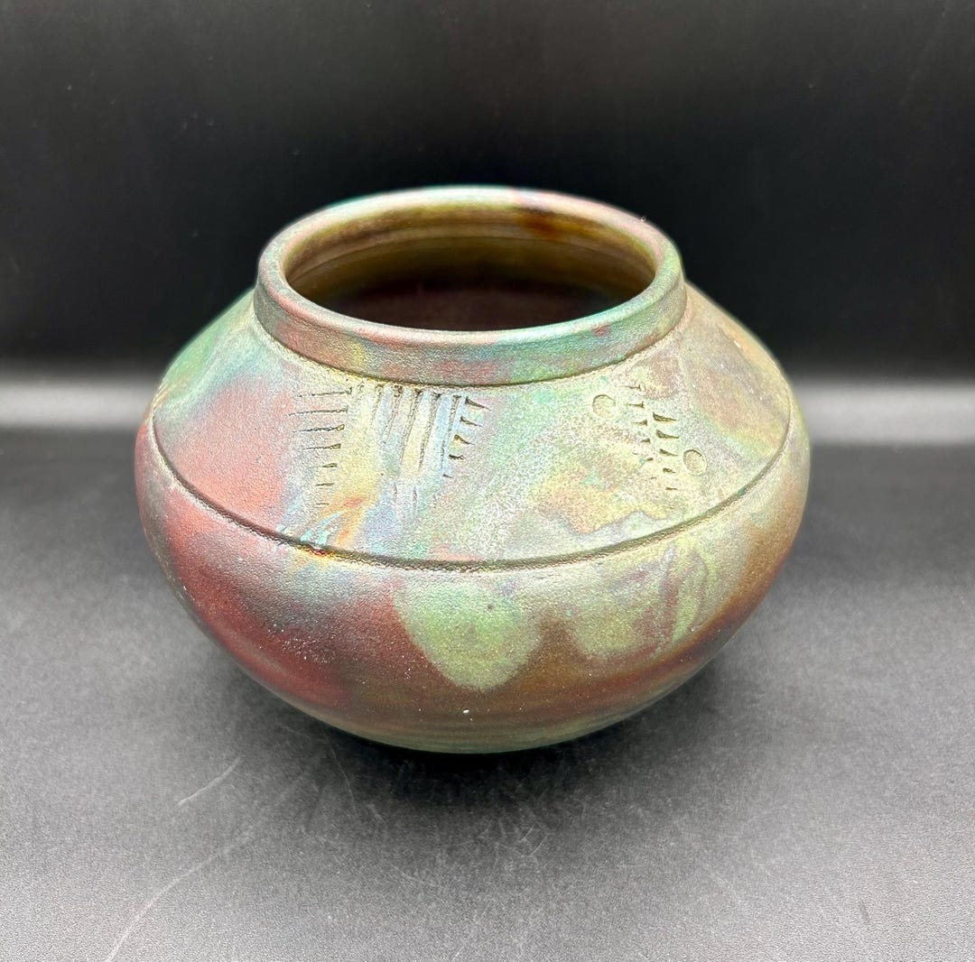 Raku Pottery Iridescent Vase, Canadian Pottery Signed Allan Pace - Etsy