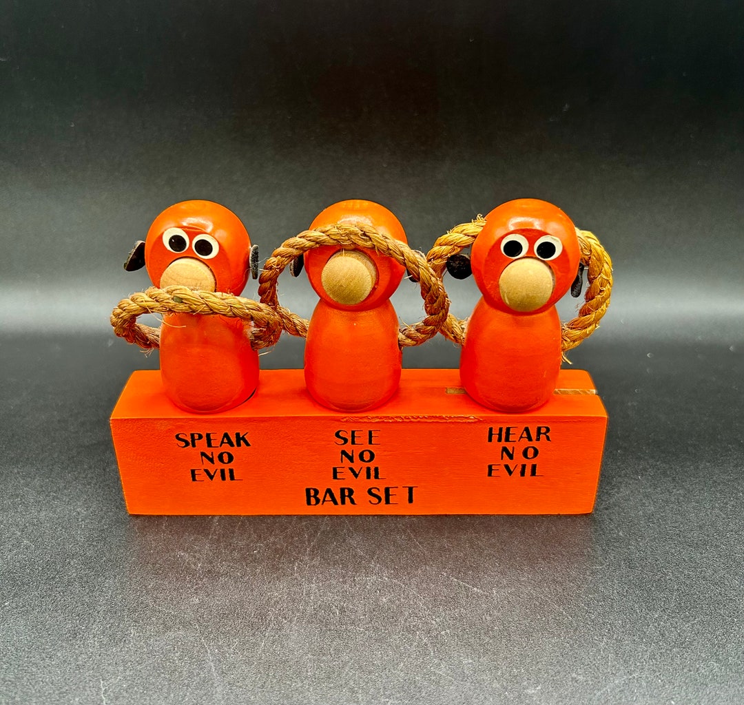Wooden Monkeys Bar Set, Speak No Evil, See No Evil, Hear No Evil, Cork ...
