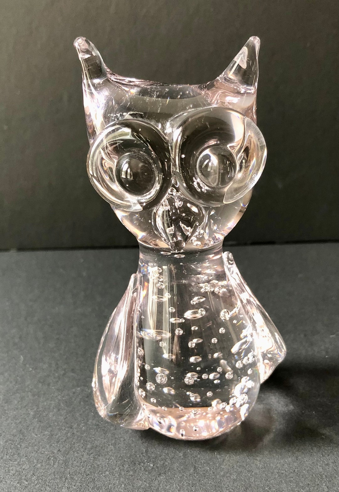 Art Glass Owl Figurine Paperweight With Bubbles - Etsy