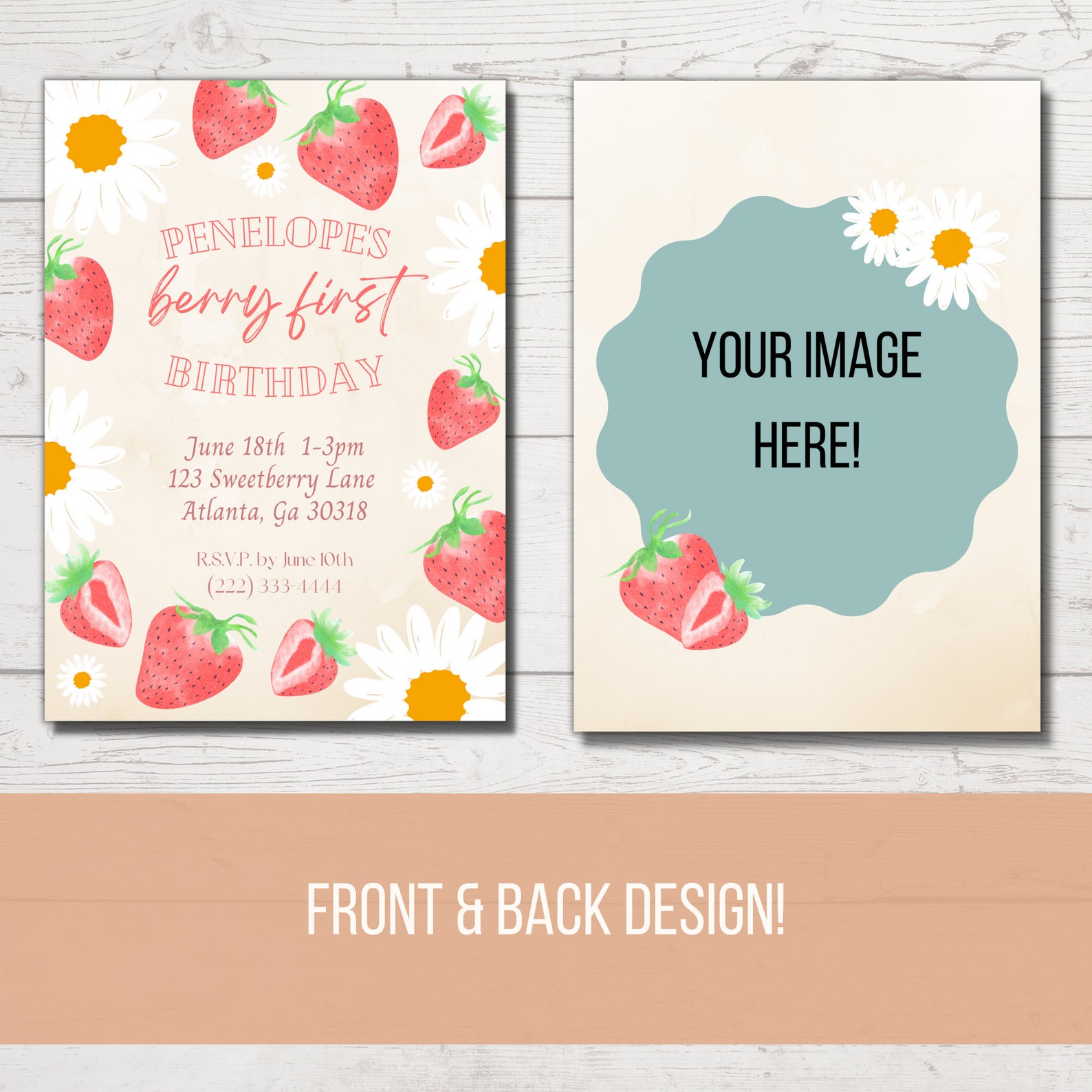 Strawberry 1st Birthday Invitation, Editable Berry First Birthday ...