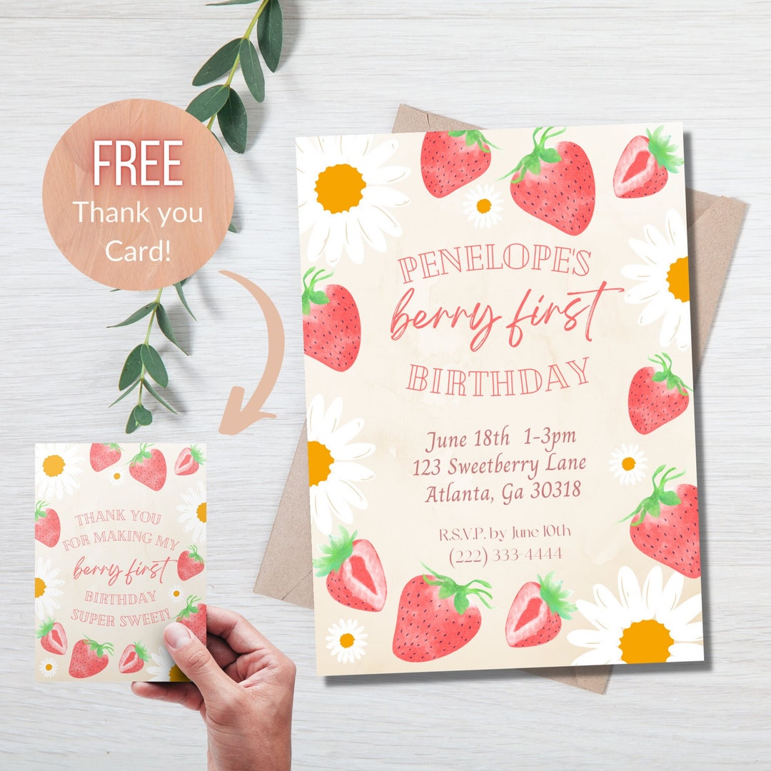 Strawberry 1st Birthday Invitation, Editable Berry First Birthday ...