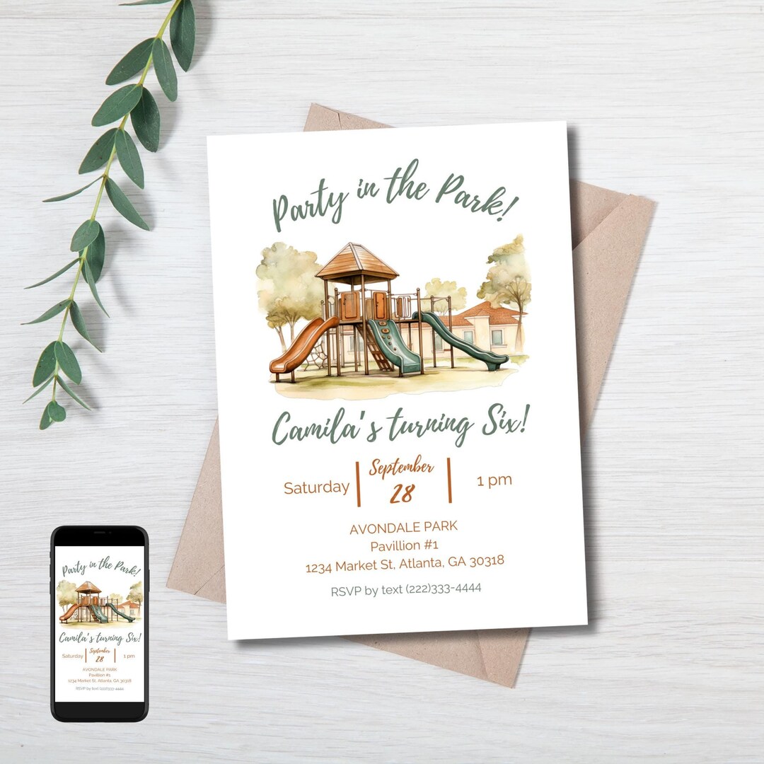 Party in the Park Birthday Invitation - Playground Birthday Party ...