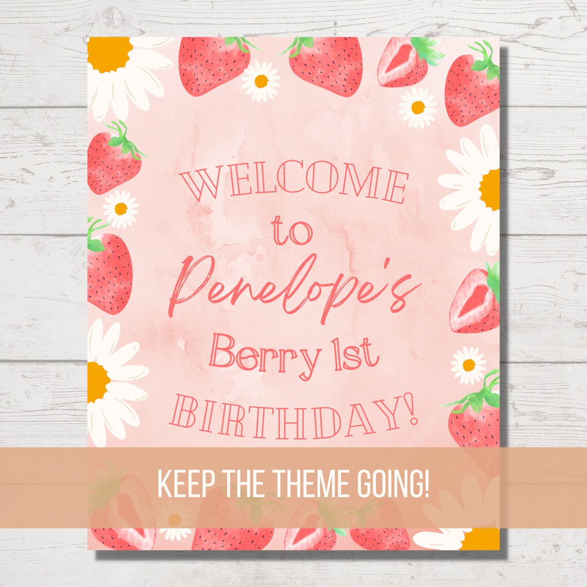 Editable Berry First Birthday Milestone Sign Poster, Berry Daisy First ...