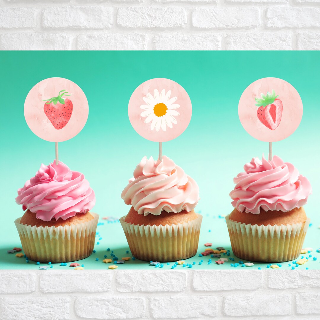 Strawberry Cupcake Toppers, Daisy Cupcake Toppers, Printable Cupcake ...