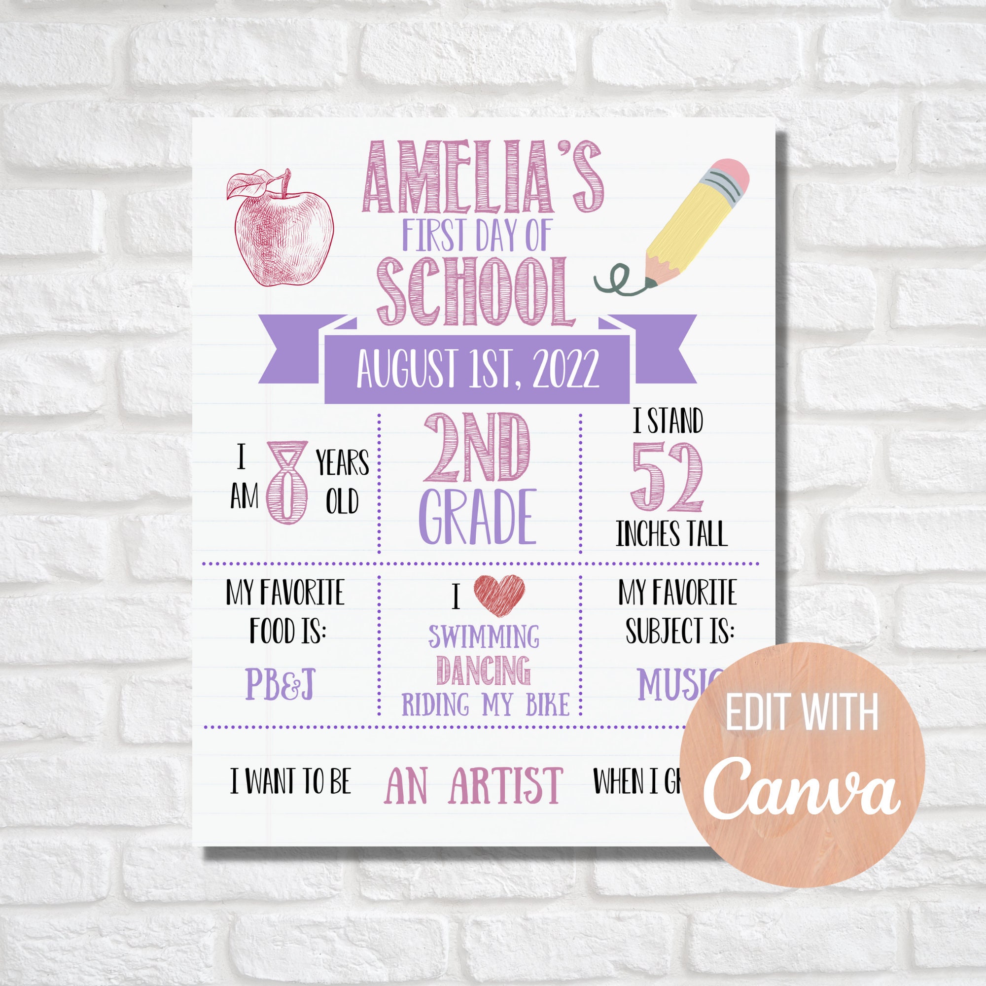 Editable 1st Day of School Sign Poster REUSABLE Back to School Template ...