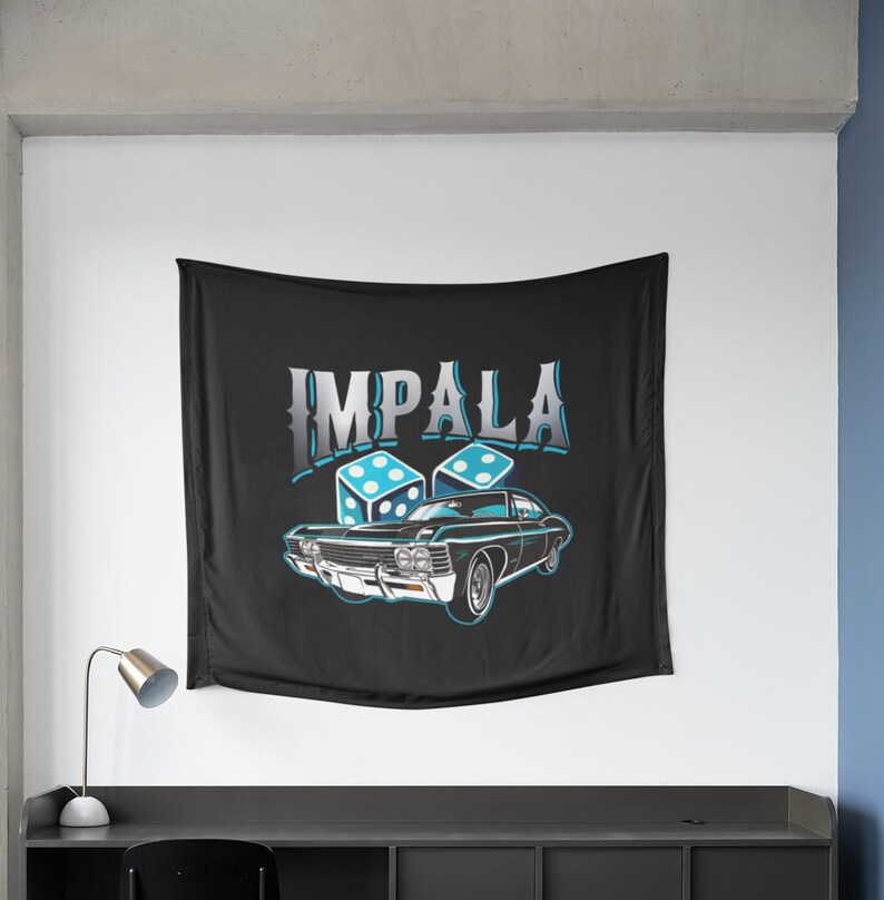 1967 Chevy Impala Black Blue Retro Wall Tapestry Flag Horizontal Chevy ...