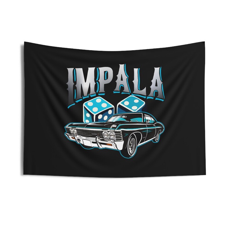 1967 Chevy Impala Black Blue Retro Wall Tapestry Flag Horizontal Chevy ...