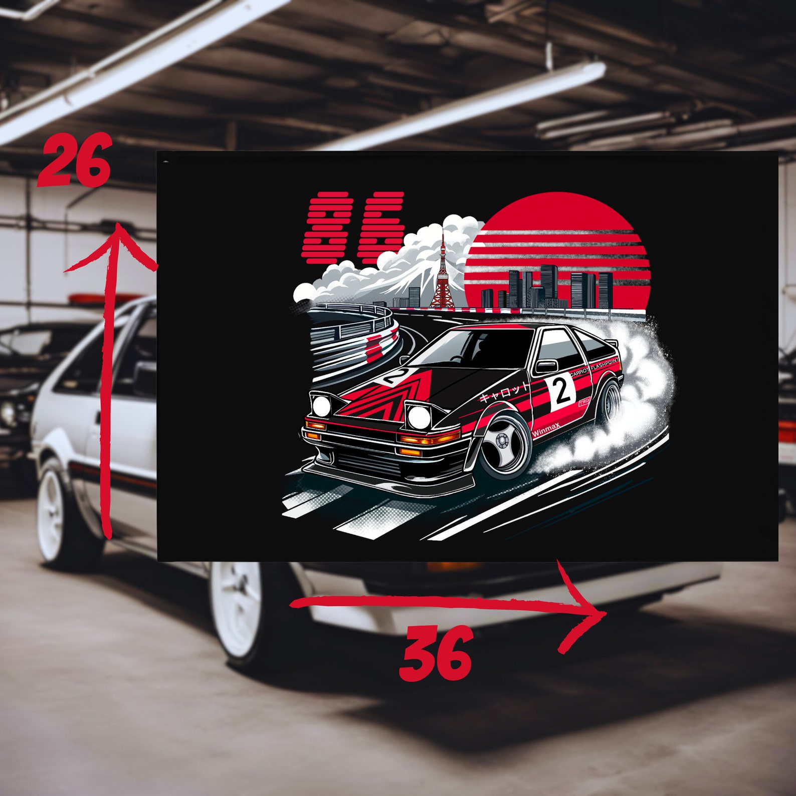 JDM Toyota TRD AE86 Advan Carrot Tsuchiya Drift King Wall Tapestry Flag ...