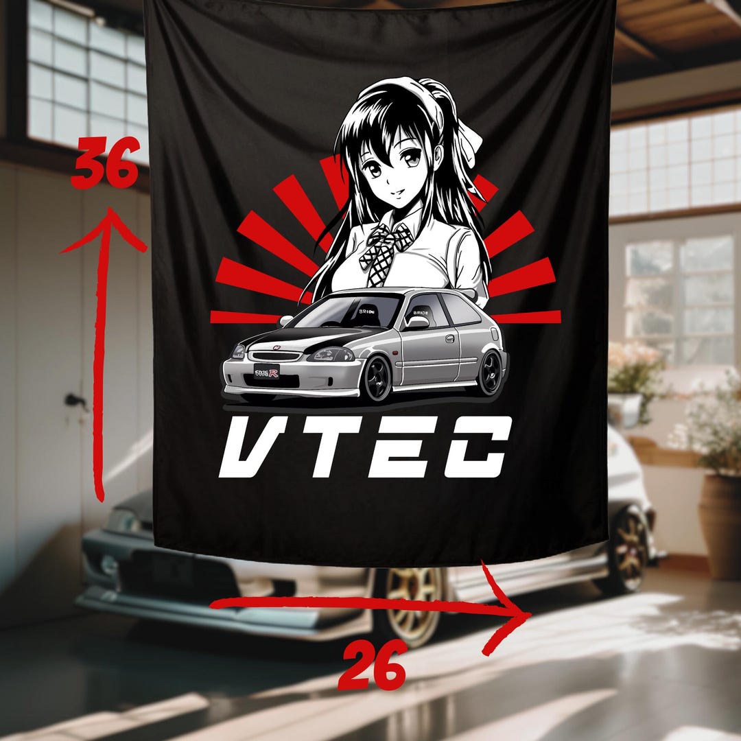 Indoor Wall Tapestries - JDM Honda Civic Type R Anime Girl Sun VTEC ...