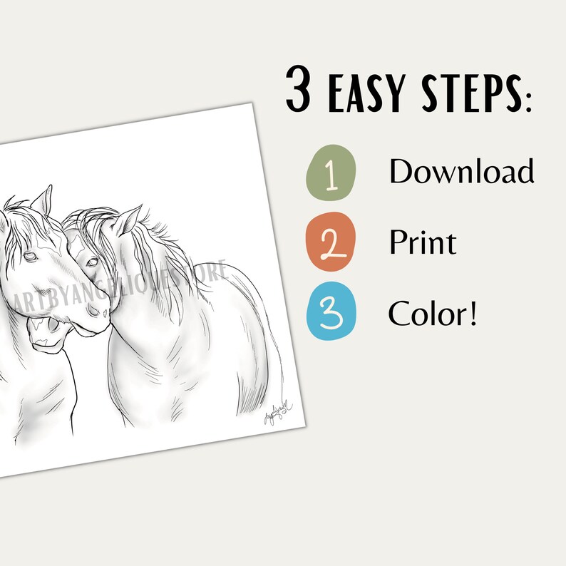 Horses Coloring Page- Horse Printable, Grayscale Horse, Adult Coloring ...