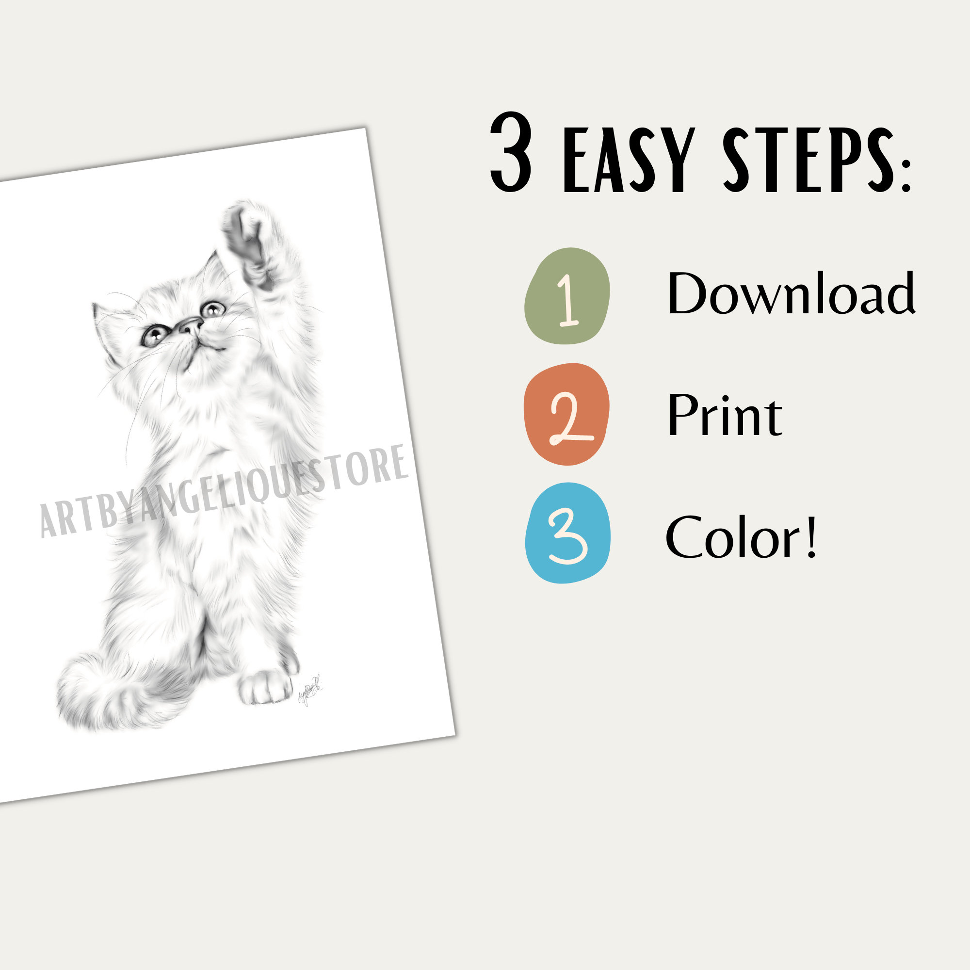 Kitten Coloring Page, Kids Coloring Page, Adult Coloring Page, Coloring ...