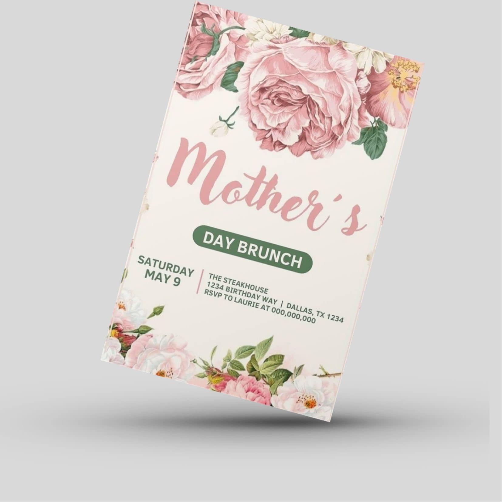 Editable and Printable Mother Day Invitation Template, Happy Mother Day ...
