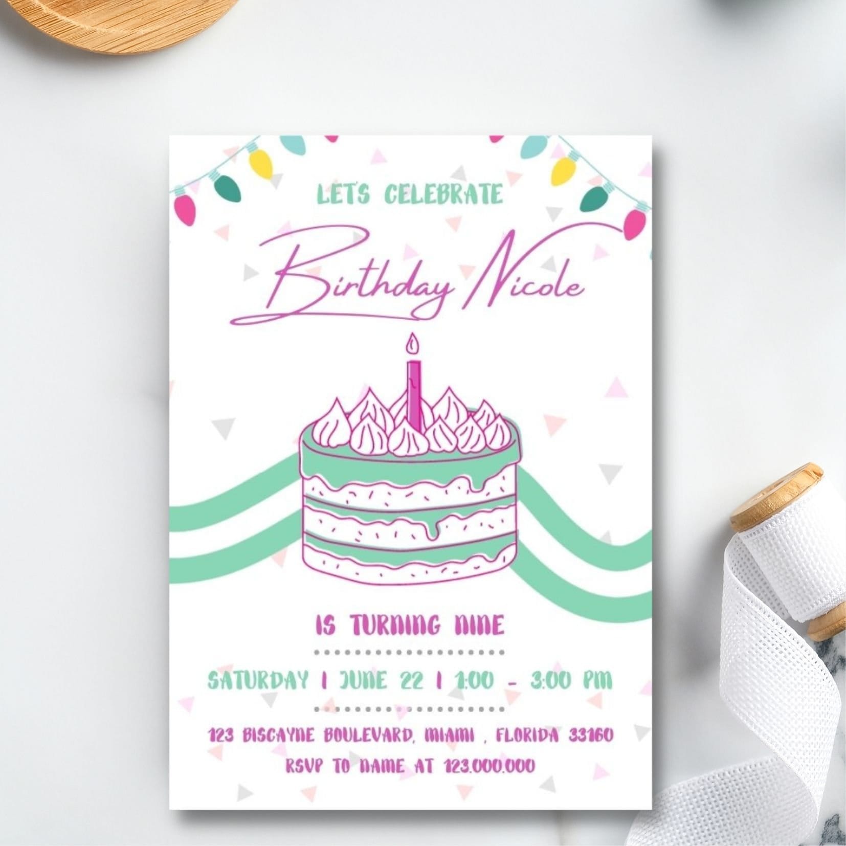 Editable and Printable Cake Birthday Invitation, Girl Cake Party Invite ...