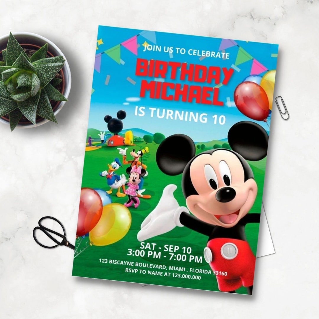 Printable and Editable Mouse Kid Birthday Party Invitation Template ...