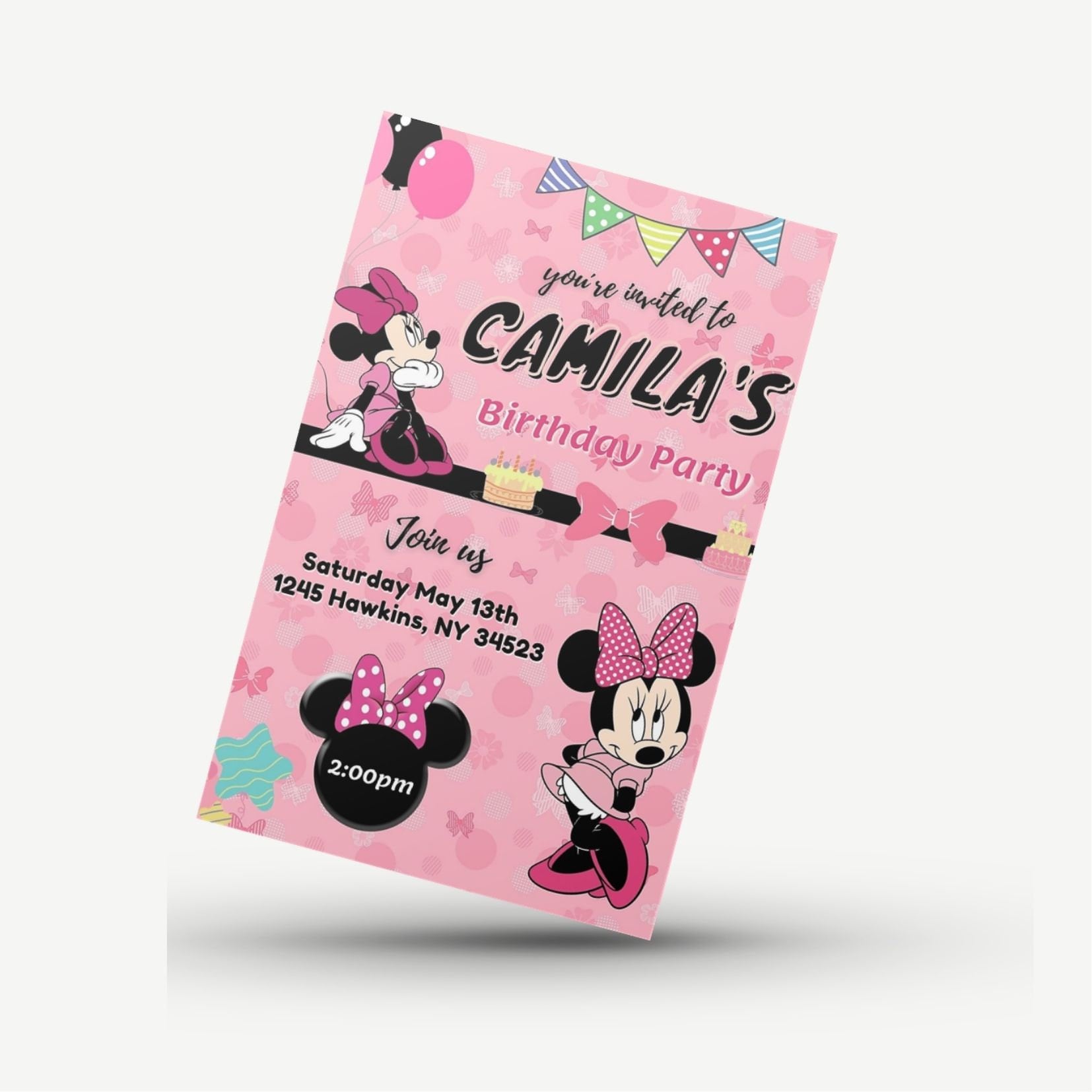 Editable and Printable Minnie Kid Birthday Party Invitation Template ...