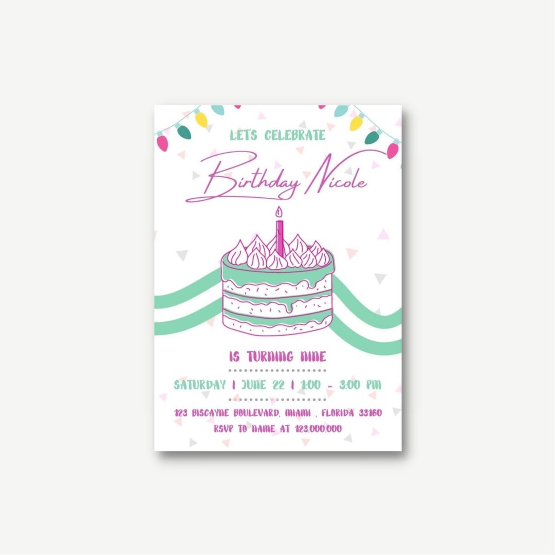 Editable and Printable Cake Birthday Invitation, Girl Cake Party Invite ...