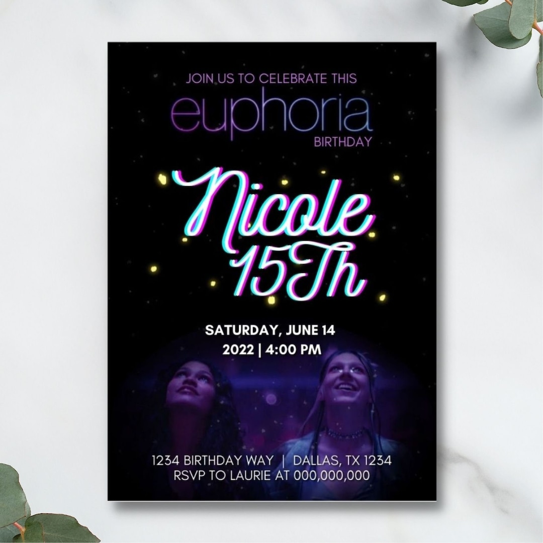 Editable and Printable Euphoria Girl Birthday Party Invitation Template ...