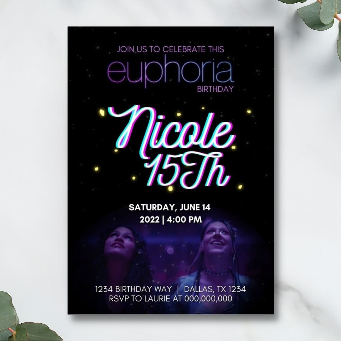 Editable and Printable Euphoria Girl Birthday Party Invitation Template ...