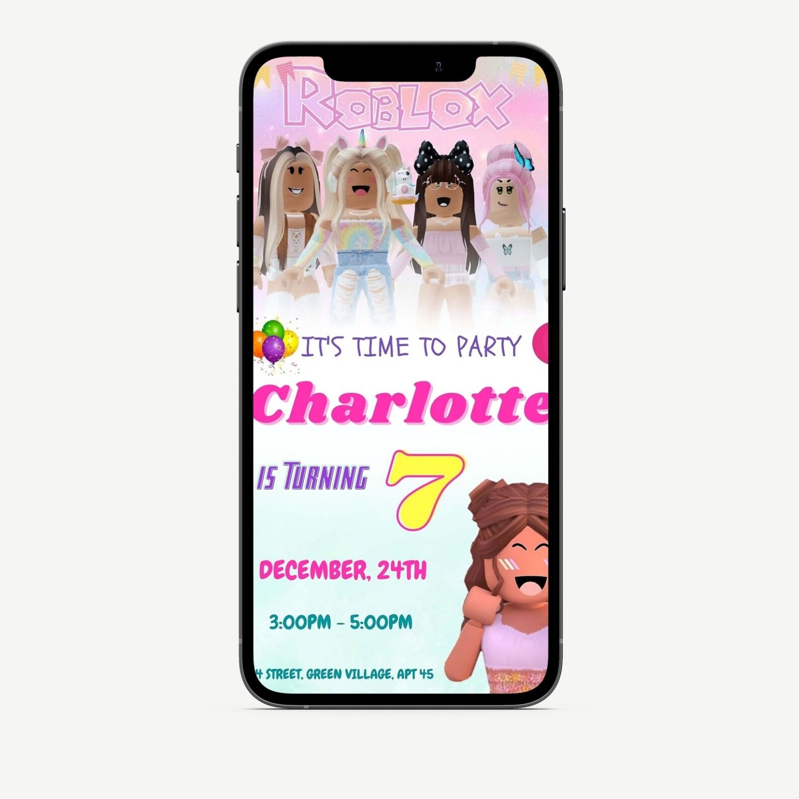 Editable and Electronic Roblox Girl Birthday Party Invitation, Kid ...