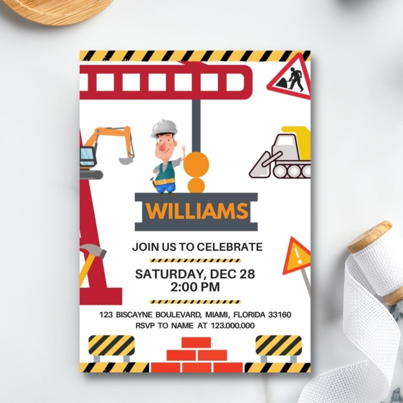 Editable and Printable Construction Invitation Template, Truck Boy ...