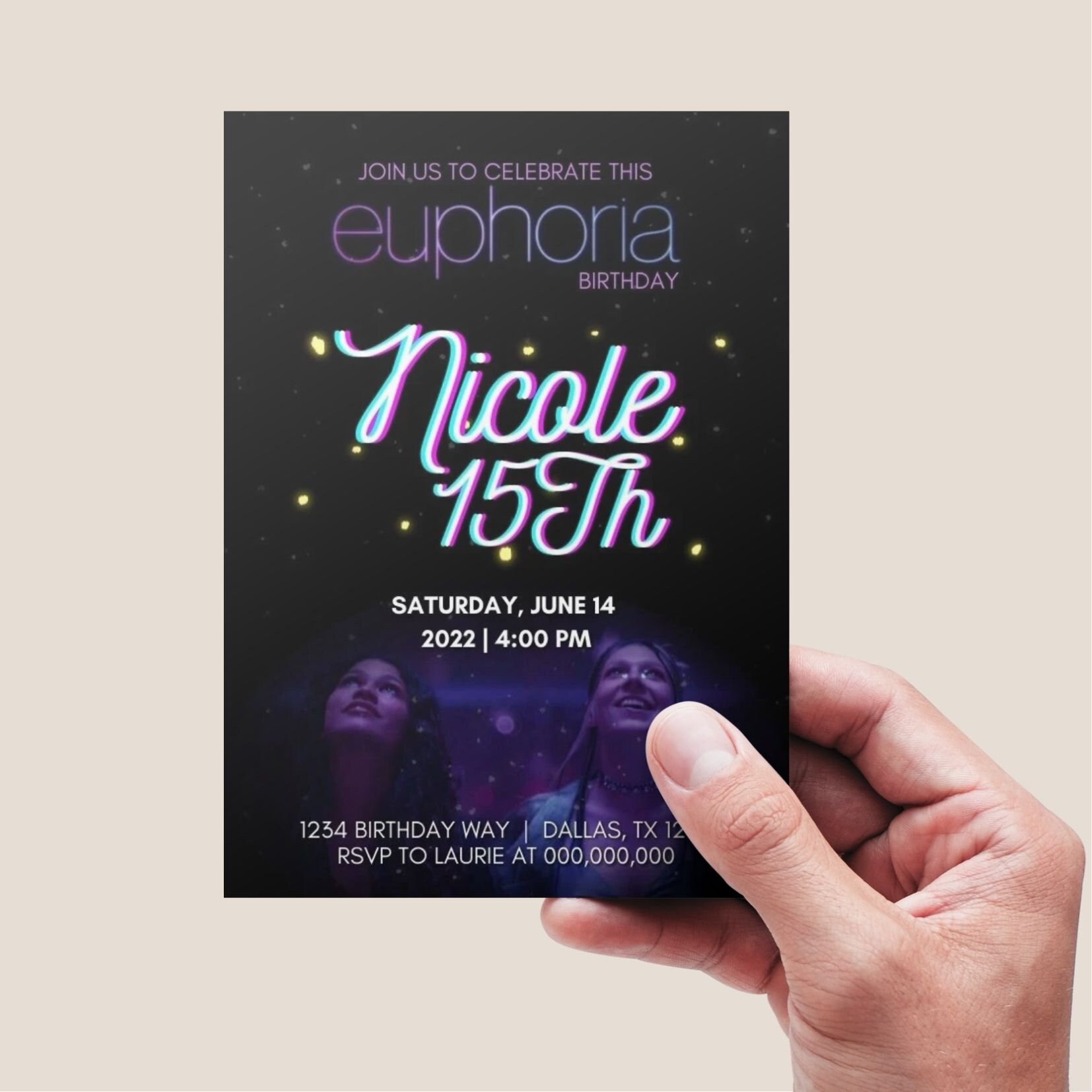 Editable and Printable Euphoria Girl Birthday Party Invitation Template ...