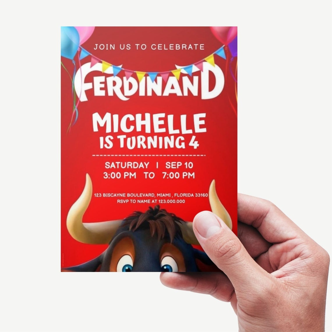Plantilla de invitación para fiesta de cumpleaños infantil de Ferdinand ...