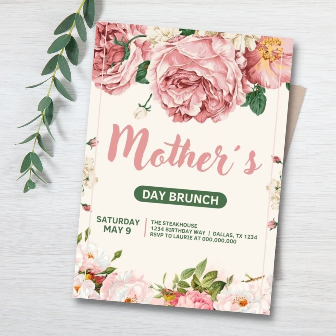 Editable and Printable Mother Day Invitation Template, Happy Mother Day ...