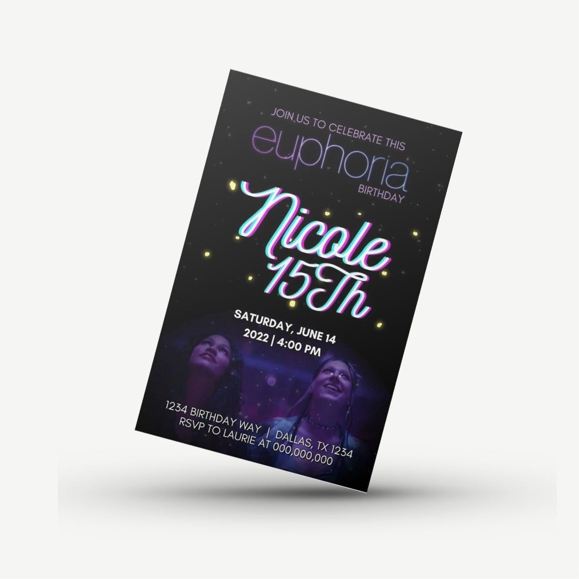 Editable and Printable Euphoria Girl Birthday Party Invitation Template ...