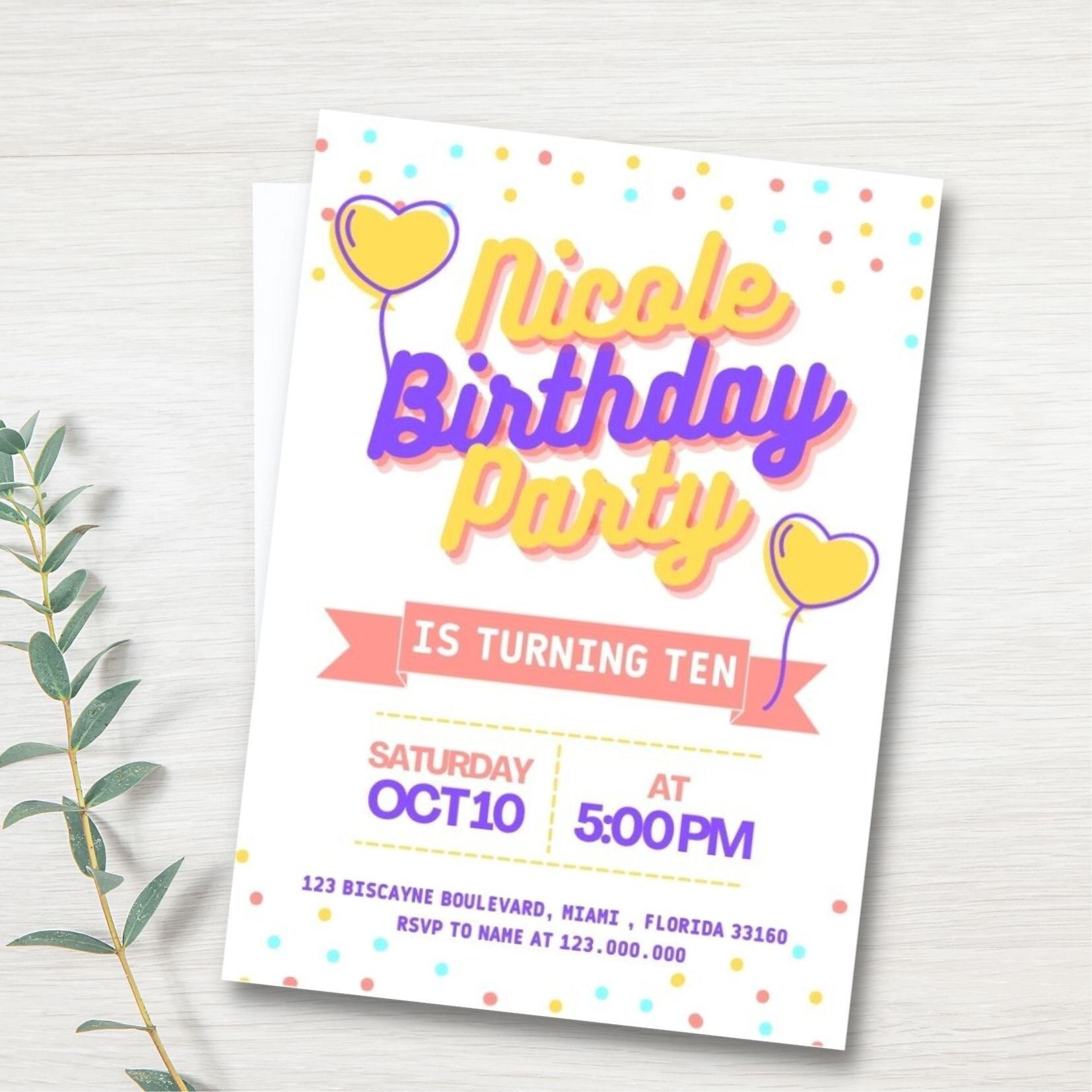 Editable and Printable Birthday Girl Party Invitation Template, Kid ...