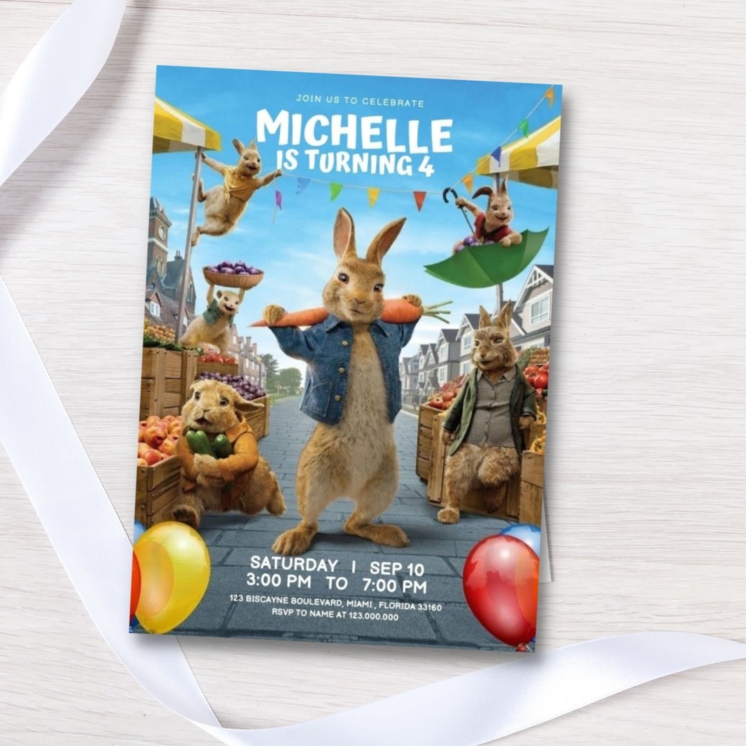 Editable and Printable Peter Rabbit Birthday Invitation Template, Kid ...