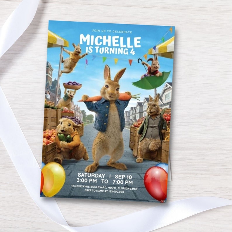 Editable and Printable Peter Rabbit Birthday Invitation Template, Kid ...