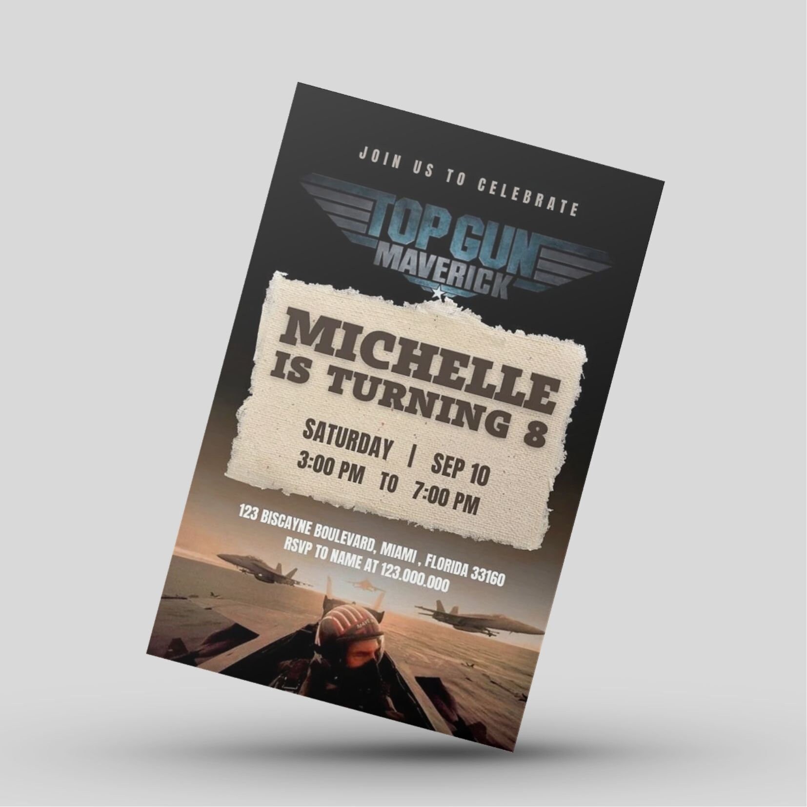 Invitación de Top Gun Maverick, para fiesta de cumpleaños de niños ...