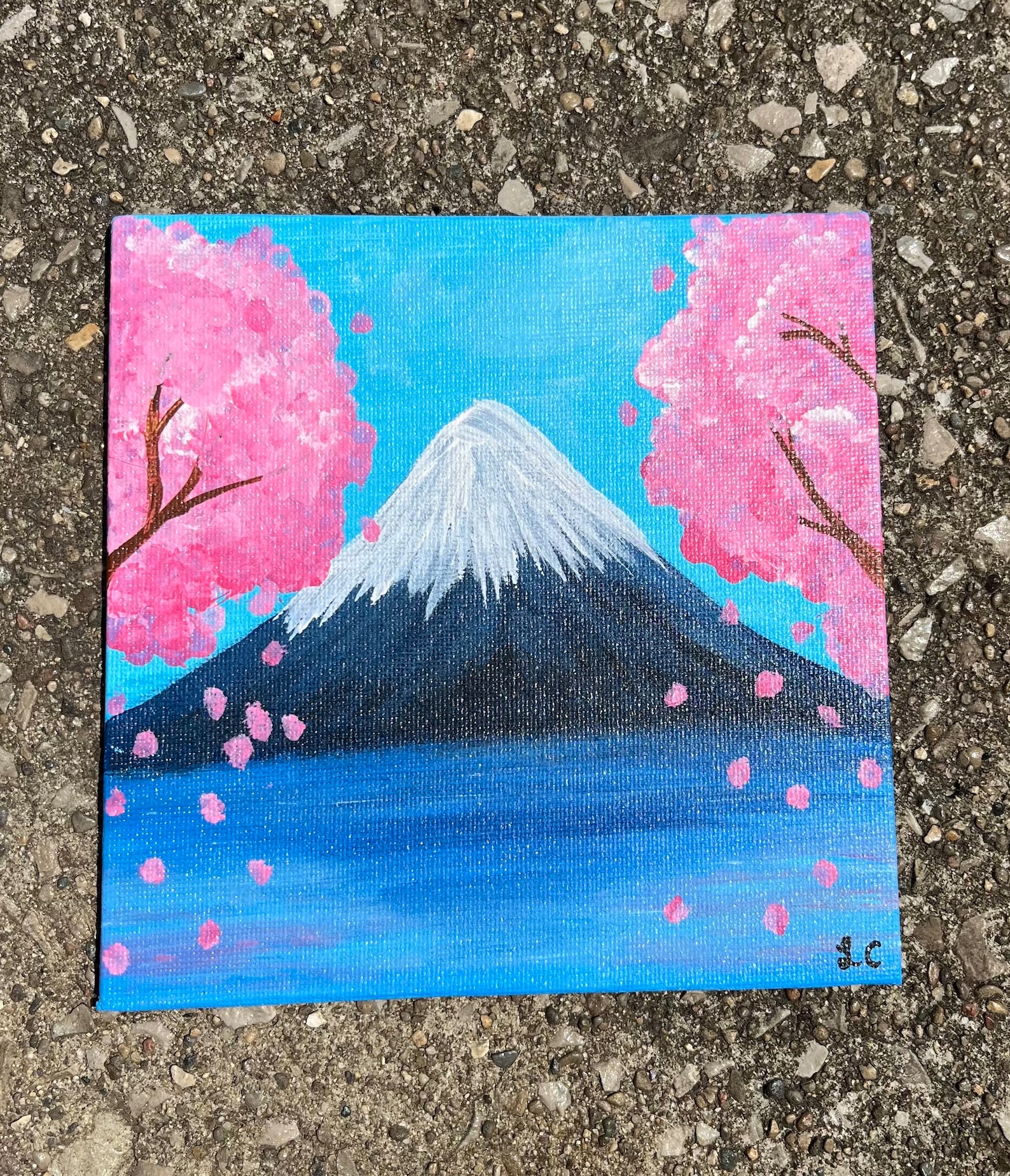 Mount Fuji Cherry Blossoms Acrylic Panal Canvas Painting 6x6 - Etsy