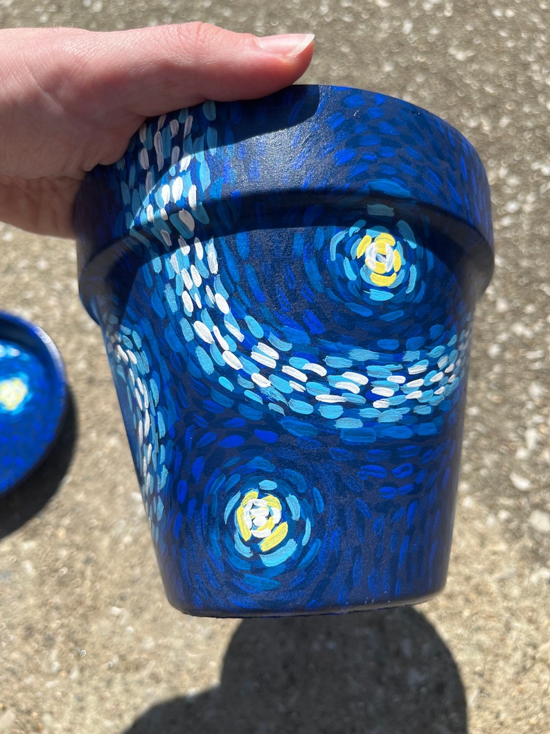 Starry Night Painted Flower Pot - Etsy