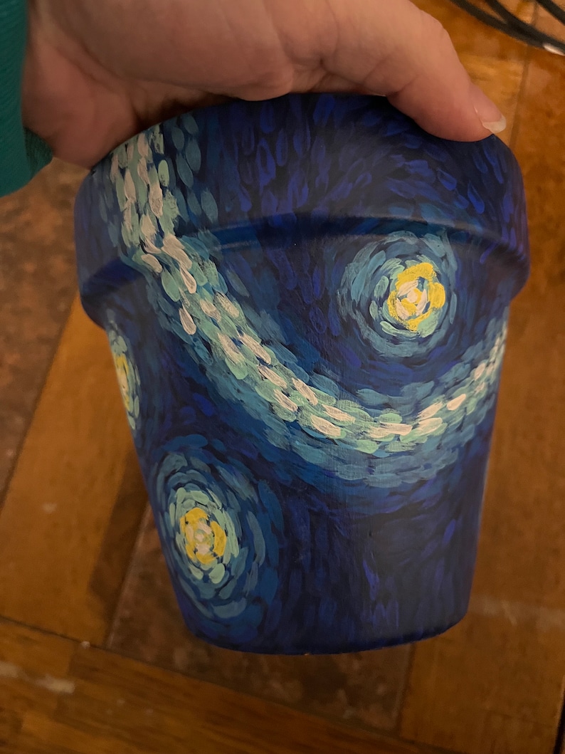 Starry Night Painted Flower Pot - Etsy