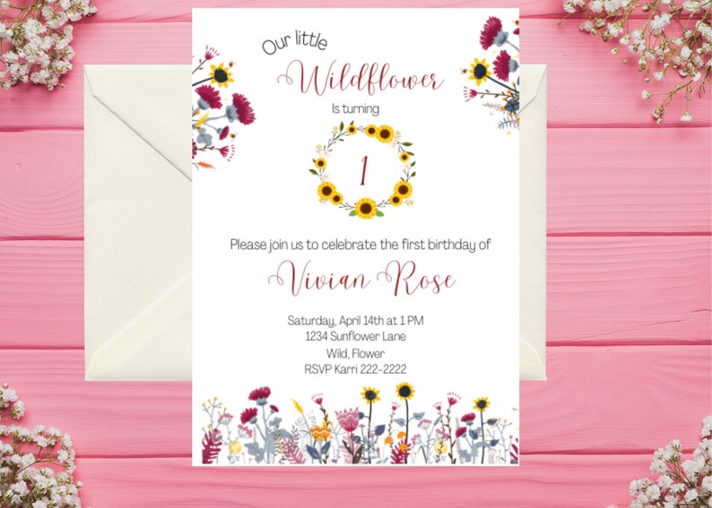 Wildflower Birthday Invitation-digital Template-editable-printable- ANY ...