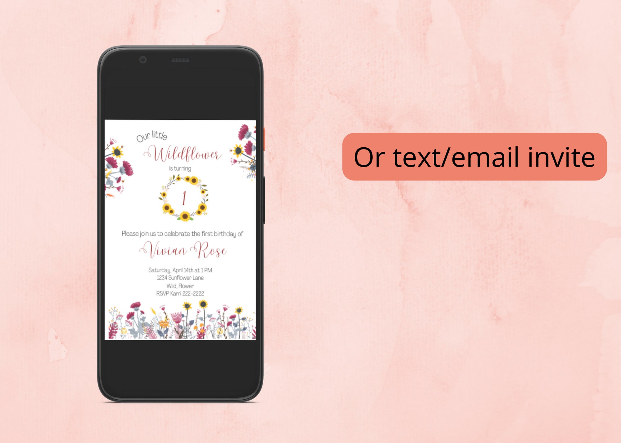 Wildflower Birthday Invitation-digital Template-editable-printable ANY ...