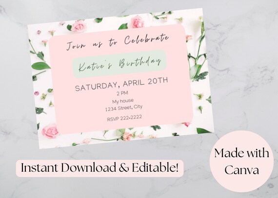 Boho Flower Invite Download Template Editable Canva | Etsy