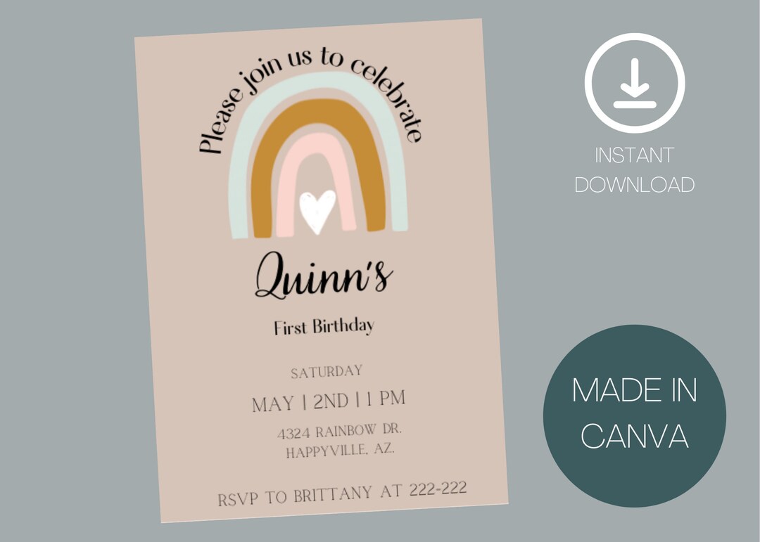 Modern Rainbow Birthday- Digital Download- Canva Template-editable ...