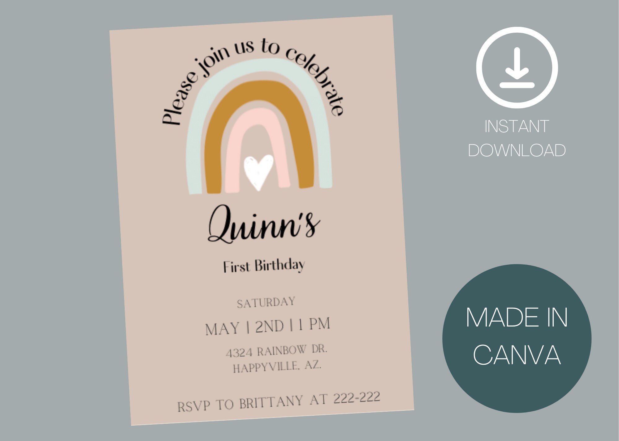 Modern Rainbow Birthday Digital Download Canva - Etsy