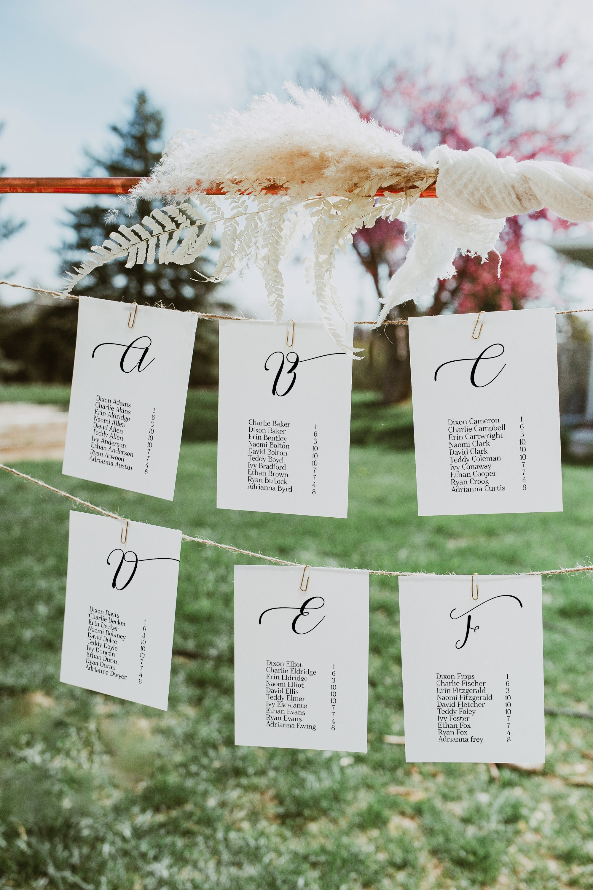 Alphabetical Wedding Seating Chart Card Template Instant - Etsy