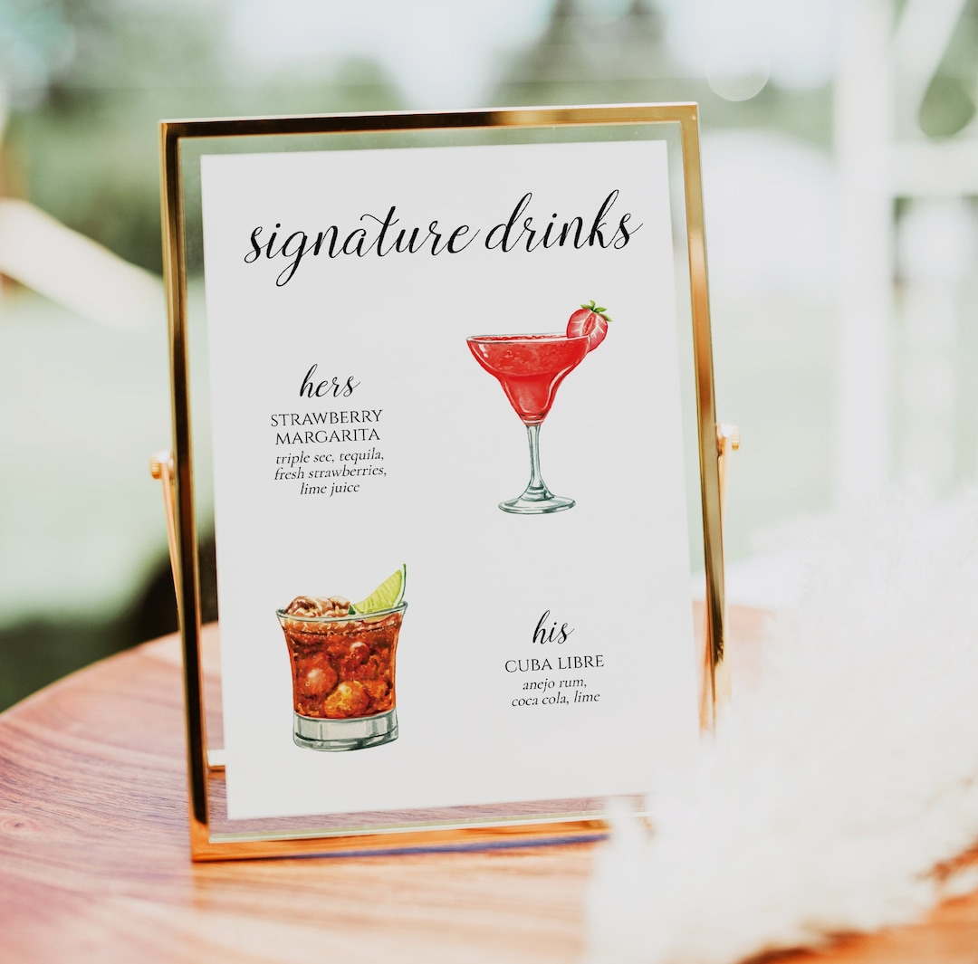 Signature His and Her Drink Sign With Cocktail Images, Wedding ...
