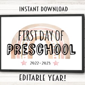 Printable Back to School / First Day of Preschool Sign / Rainbow ...