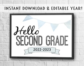 Printable Back to School Sign / First Day of Second Grade Sign | Etsy