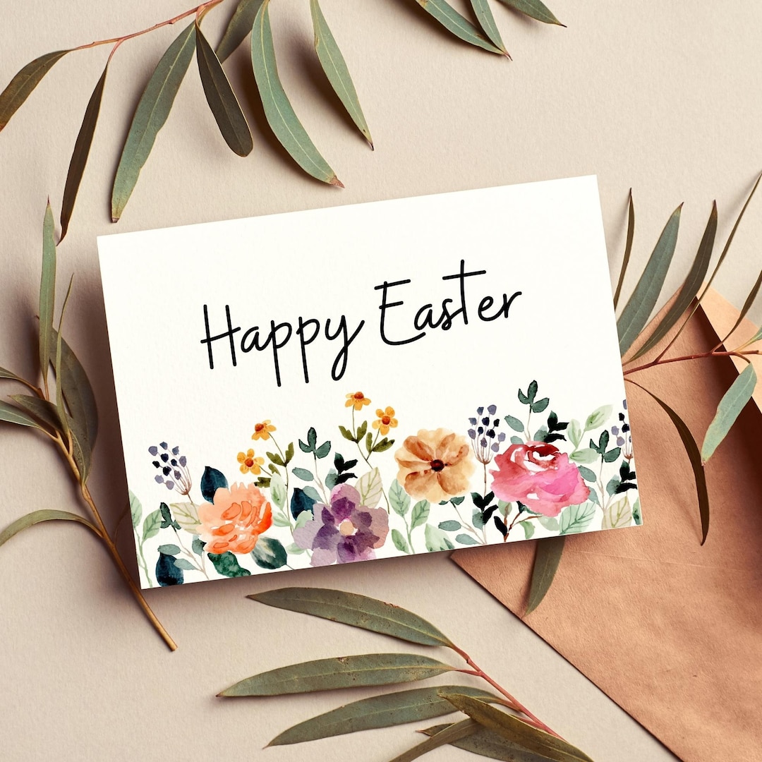 Printable Easter Card /happy Easter Card / Springtime Flowers / Instant ...
