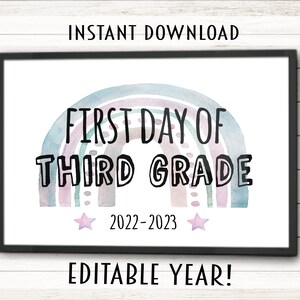 Printable Back to School Signs / First Day of Third Grade Sign ...